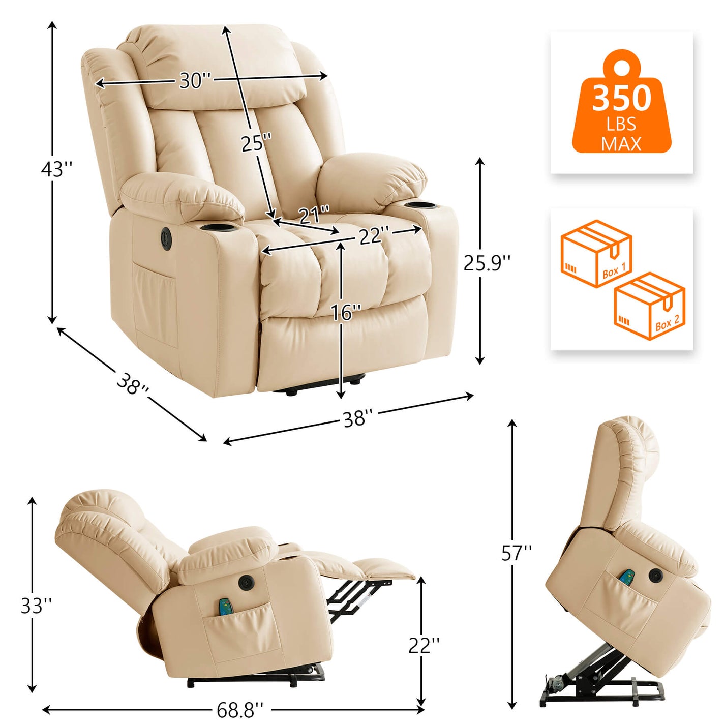Luxury Power Lift Recliner Chair with Vibration Massage and Heating, B ...