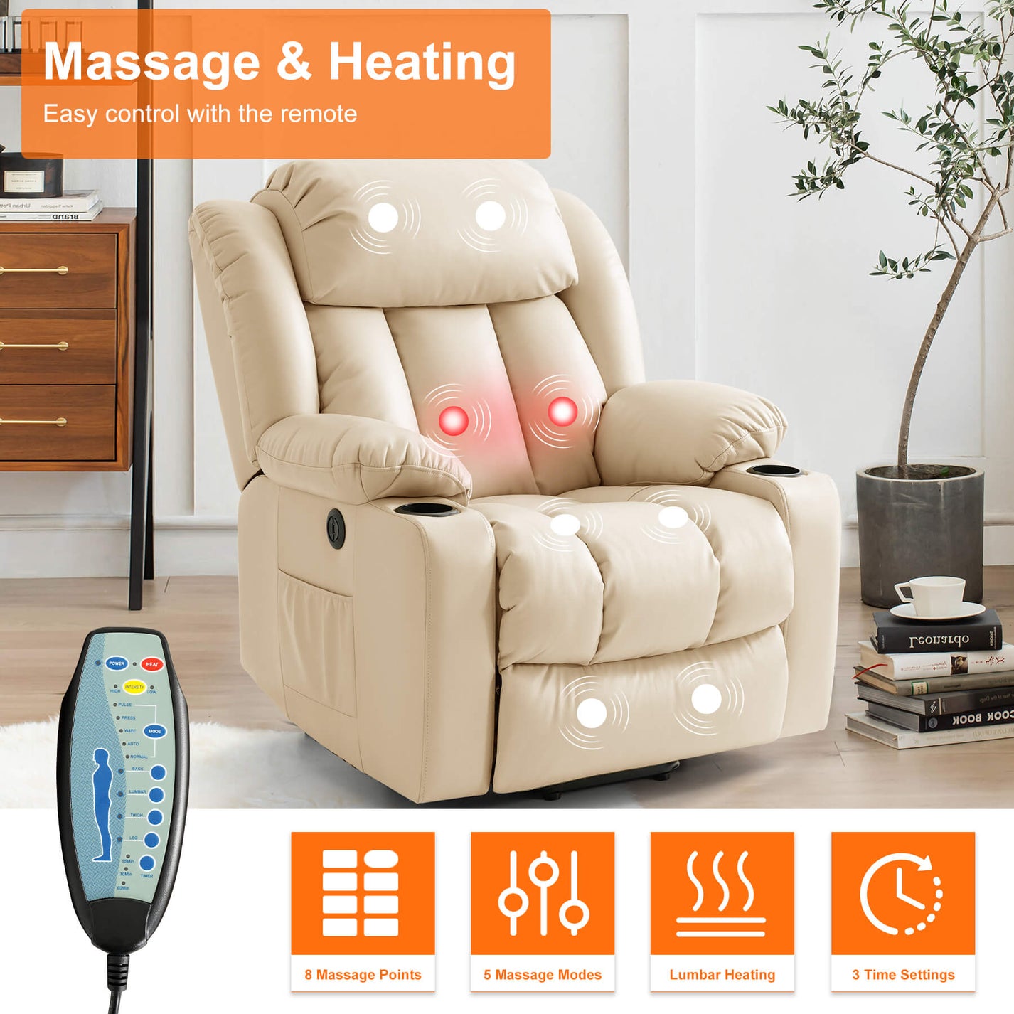 Luxury Power Lift Recliner Chair with Vibration Massage and Heating, B ...