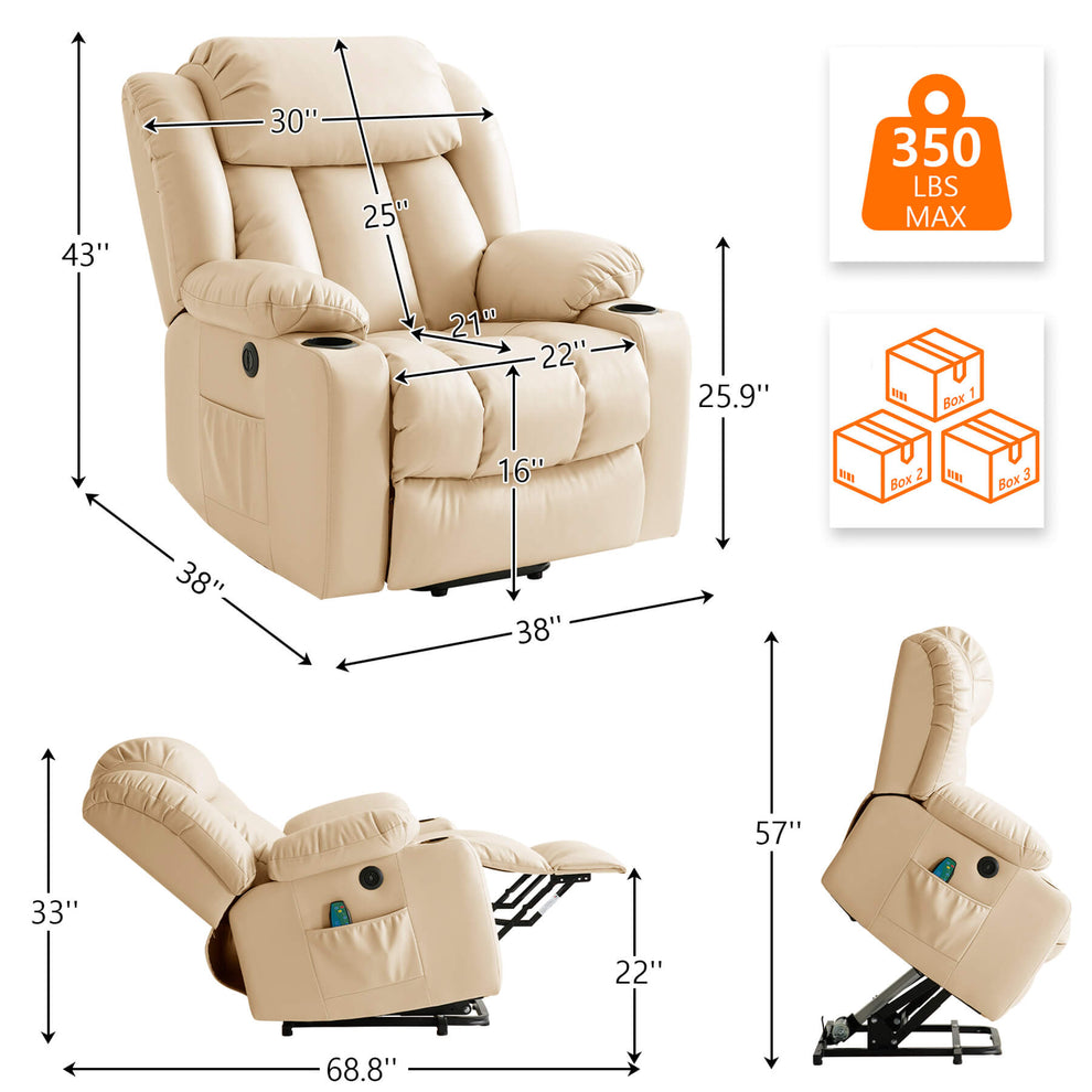 Luxury Power Lift Recliner Chair with Vibration Massage and Heating, B ...