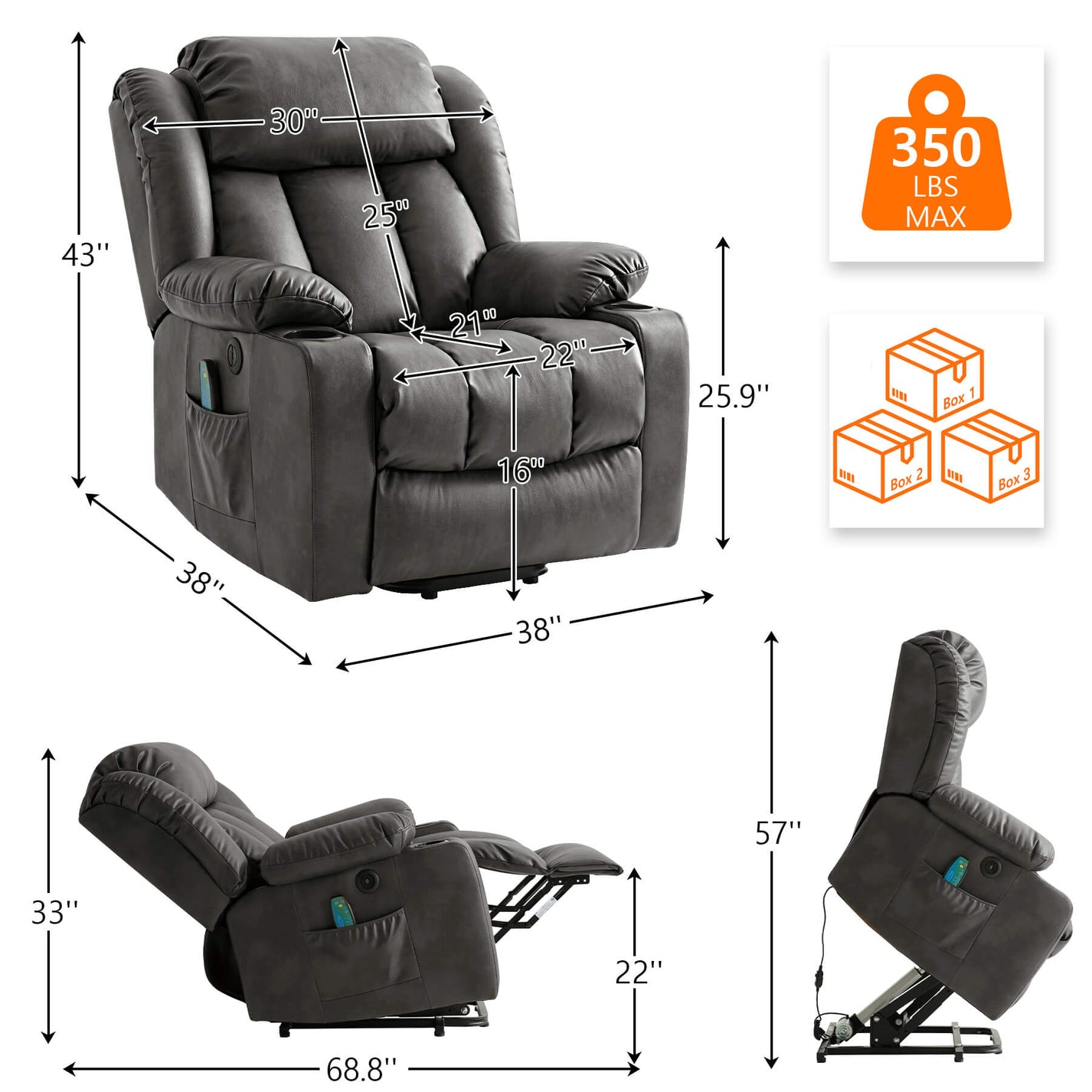 Luxury Power Lift Recliner Chair with Vibration Massage and Heating, w ...