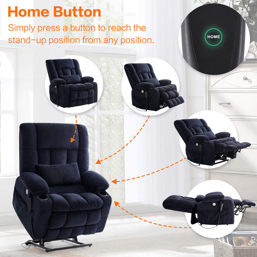 Oversized Infinite Position Power Lift Recliner Chair with Massage & H ...