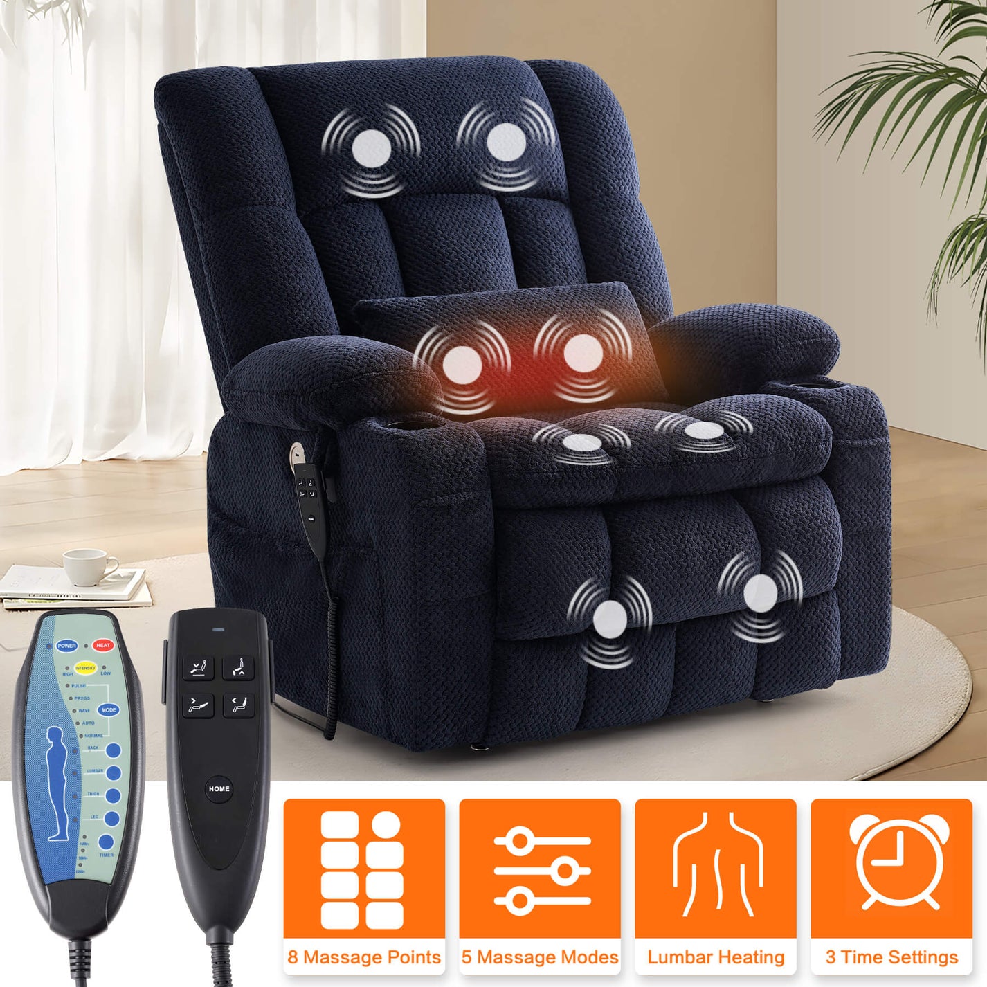 Oversized Infinite Position Power Lift Recliner Chair with Massage & H ...