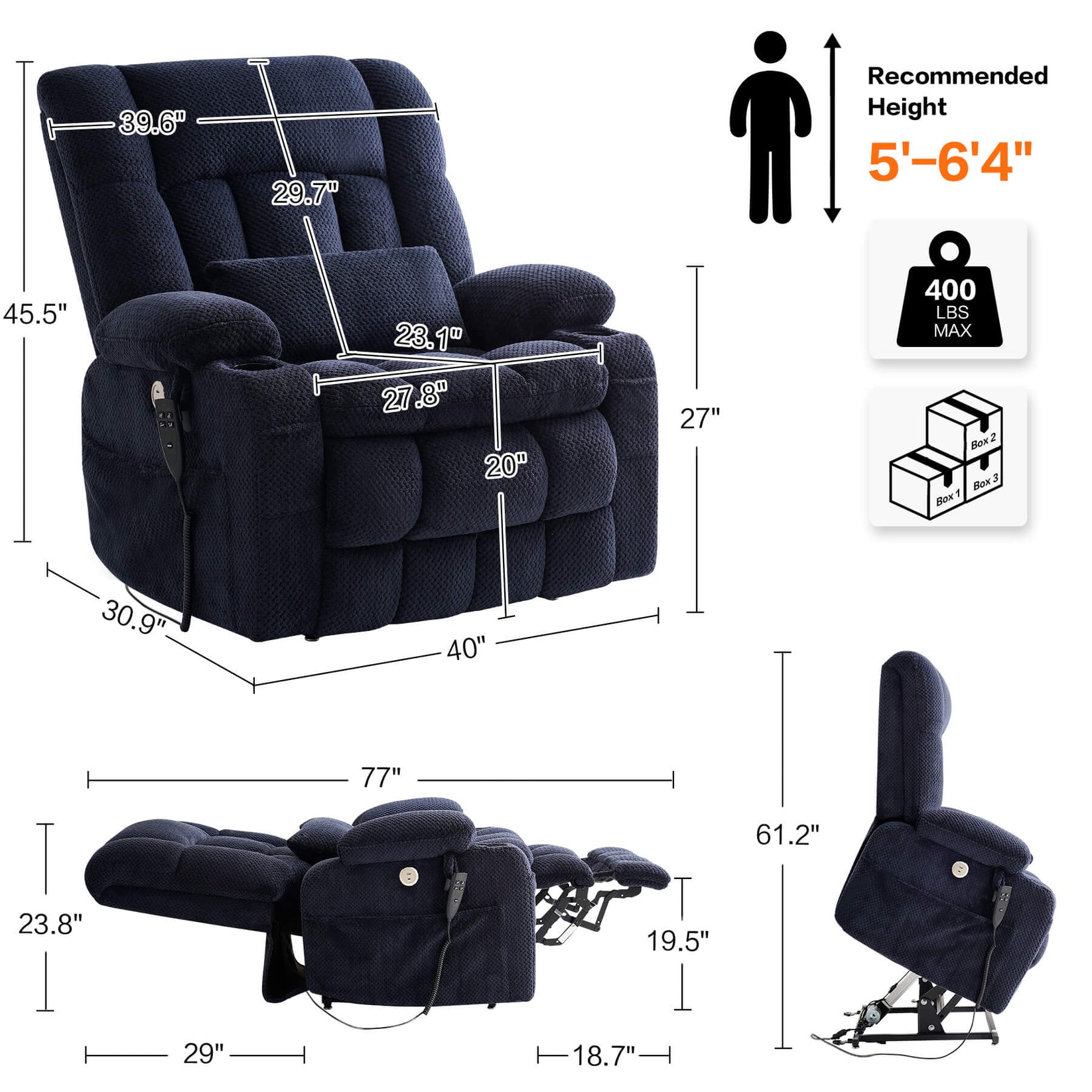 Oversized Infinite Position Power Lift Recliner Chair with Massage & H ...