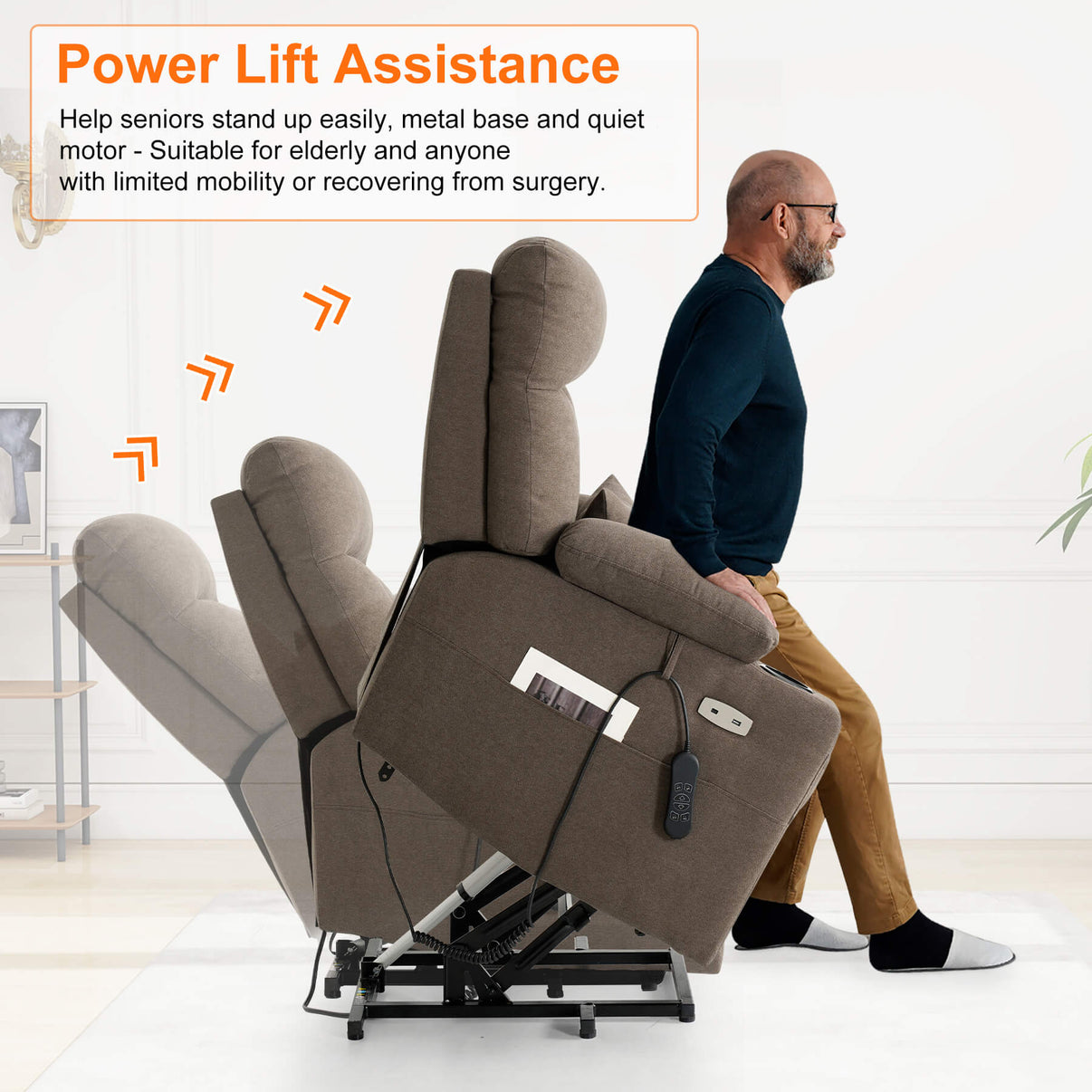 Triple Motor Infinite Position Power Lift Recliner Chair with Adjustab ...