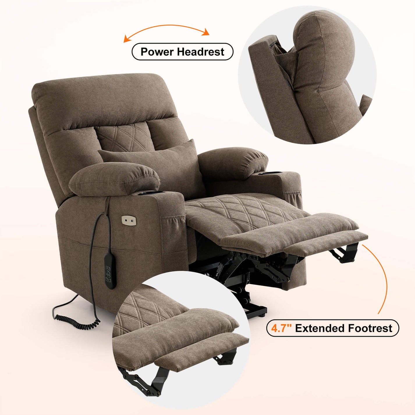 Triple Motor Infinite Position Power Lift Recliner Chair with Adjustab ...