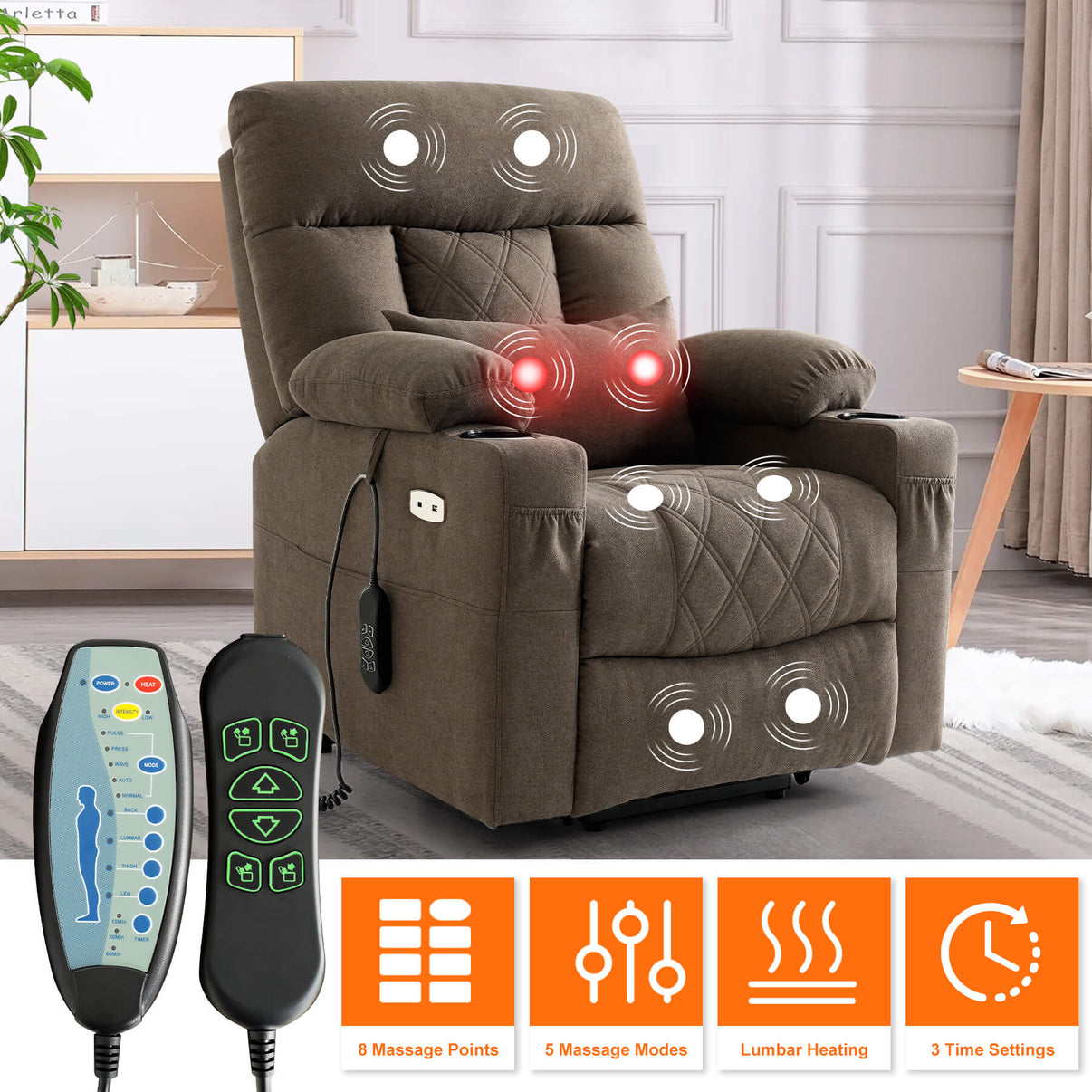 Triple Motor Infinite Position Power Lift Recliner Chair with Adjustab ...
